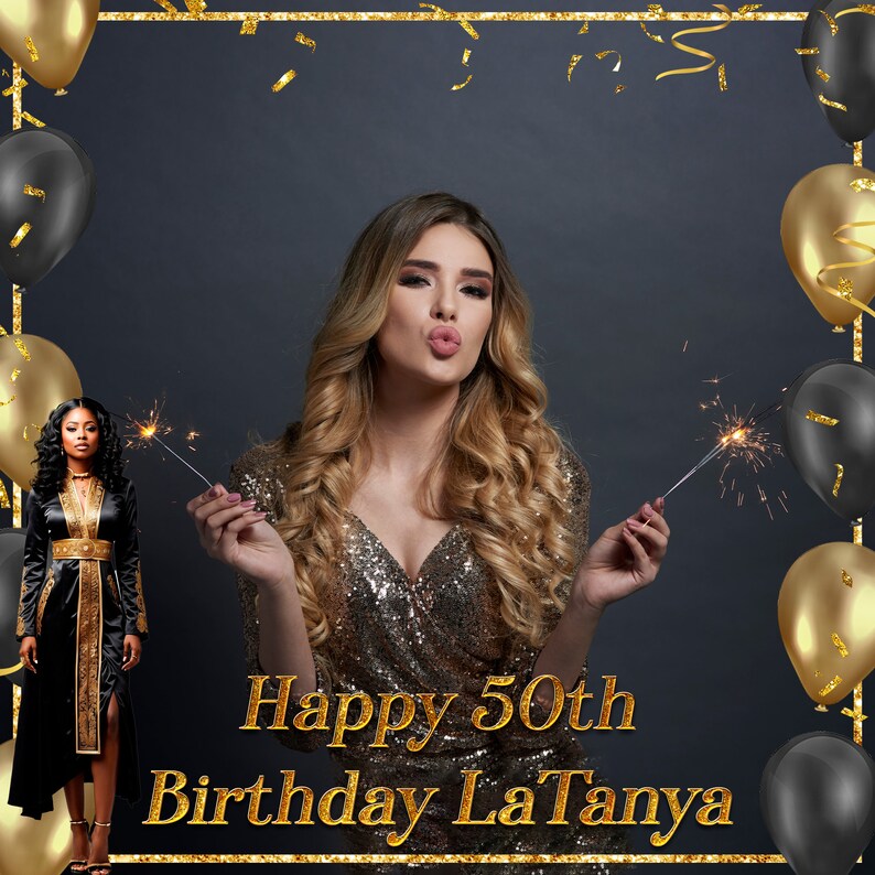 360 Photo Booth Overlay With Gold and Black Balloons, Confetti and ...