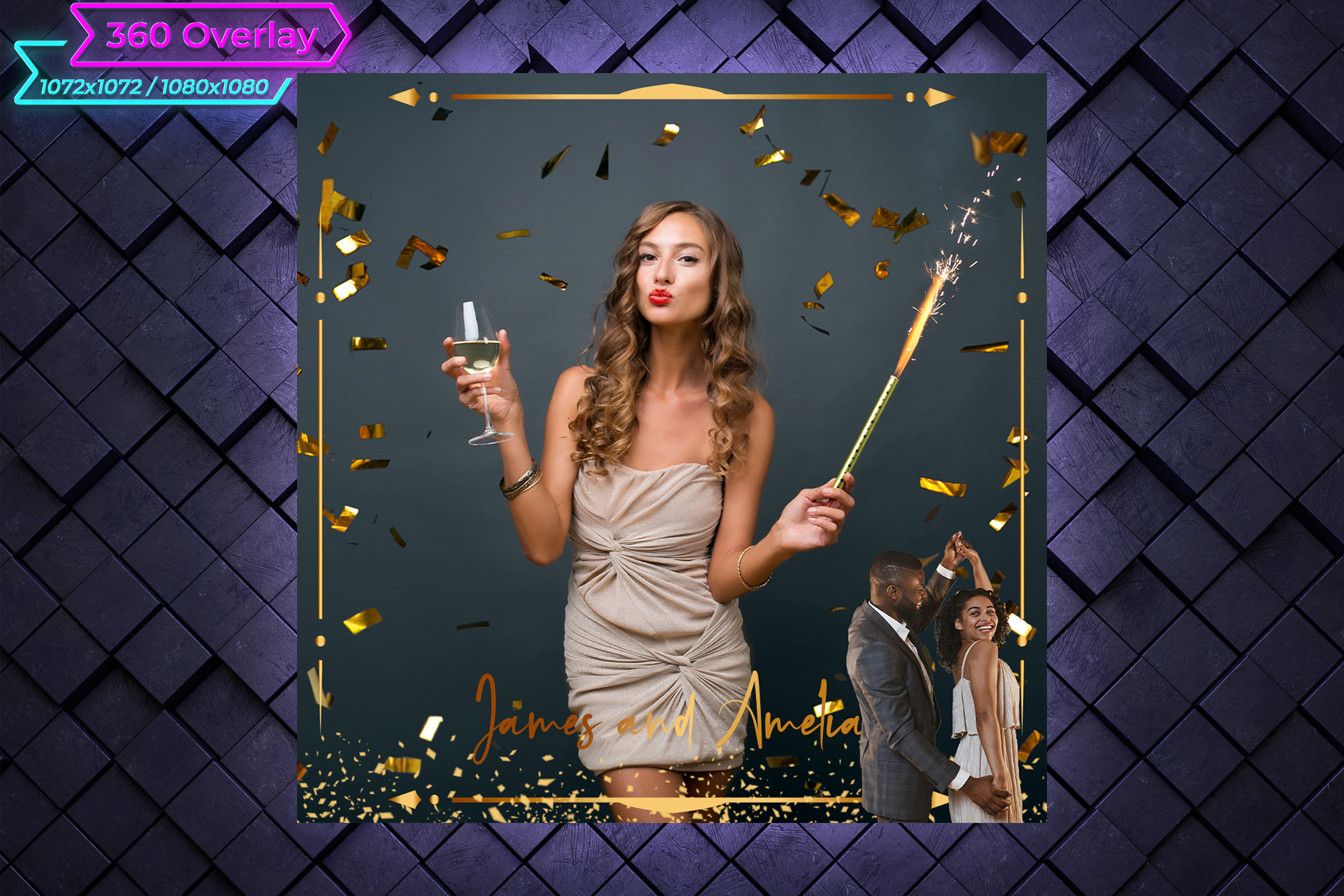Golden Elegant 360 Photo Booth Overlay. Wedding 360 Booth Template. 360 ...