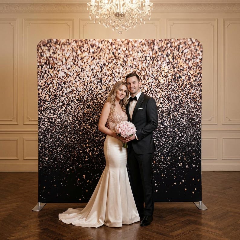 8x8 Ft Photo Booth Backdrop - Champagne Gold Glitter, Rose Gold Bokeh ...