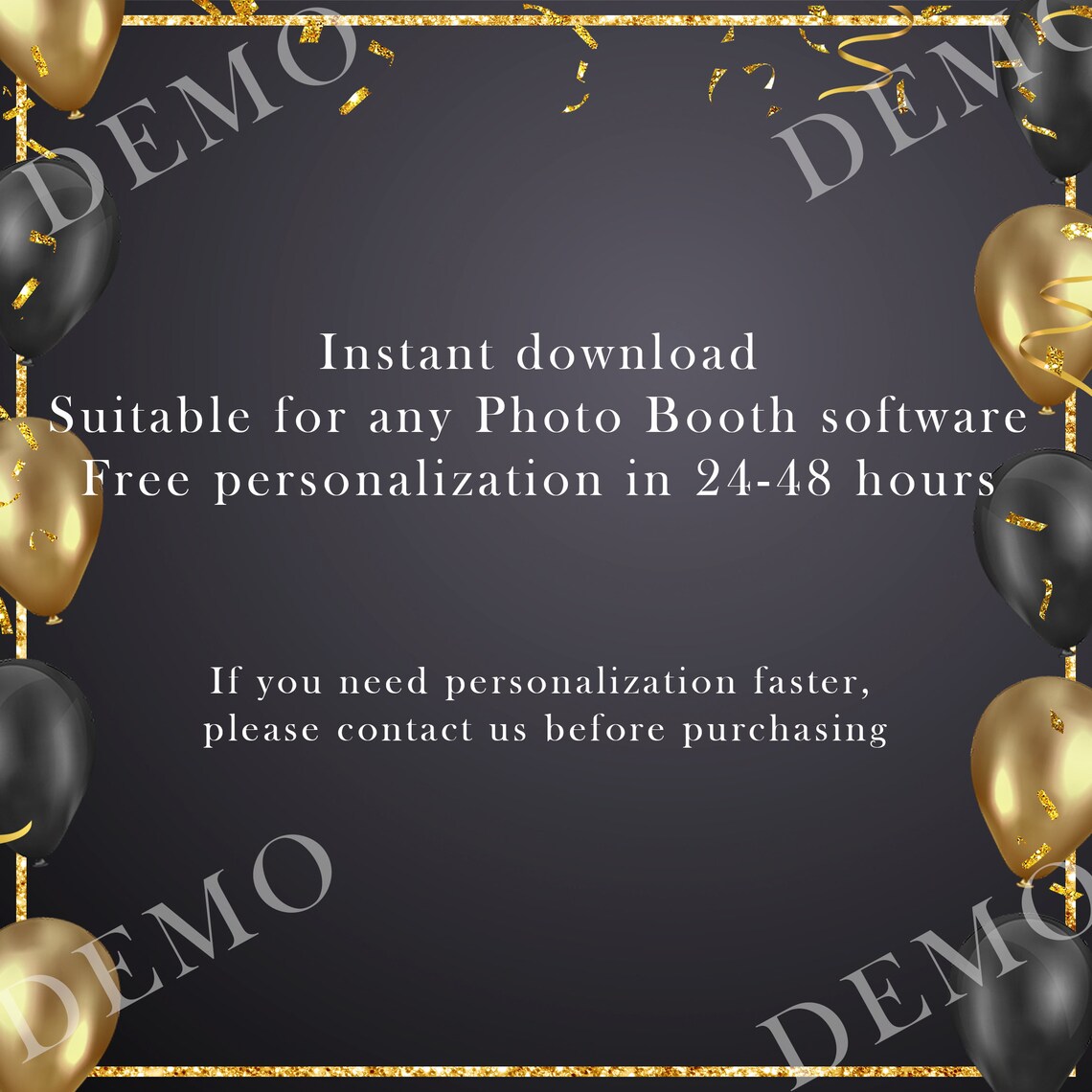 360 Photo Booth Overlay With Gold and Black Balloons, Confetti and ...