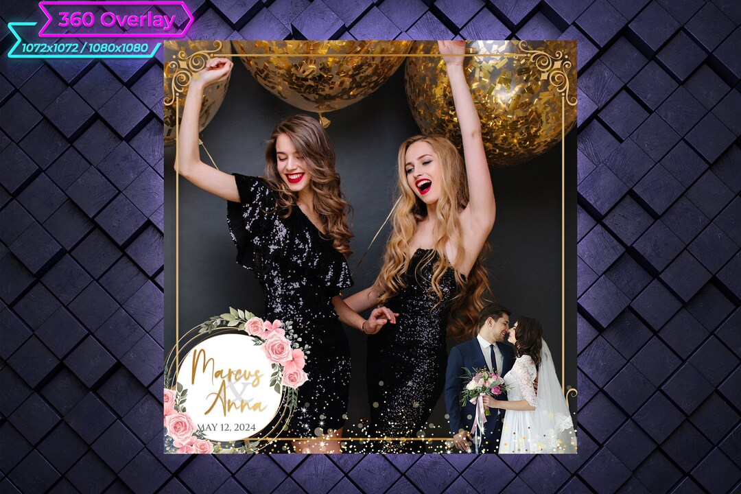 Pink Roses Elegant 360 Photo Booth Overlay. Cute Wedding 360 Booth ...