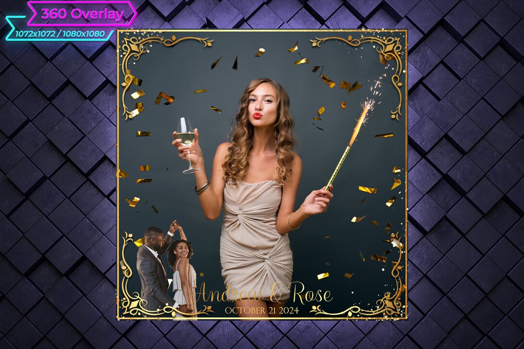 Golden Elegant 360 Photo Booth Overlay. Wedding 360 Booth Template. 360 ...