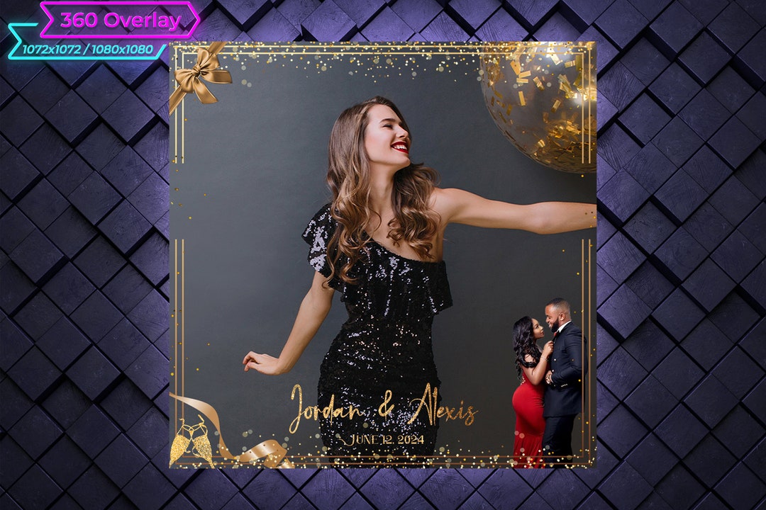 360 Photo Booth Overlay With Golden Frame and Shampagne Glasses ...