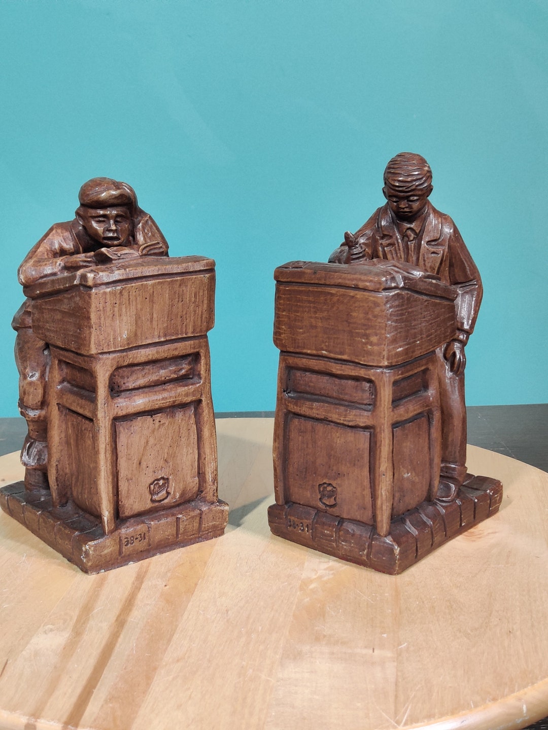 1930s Set of Vintage Bookends, Heavy Plaster Bookend Set, Old-school ...