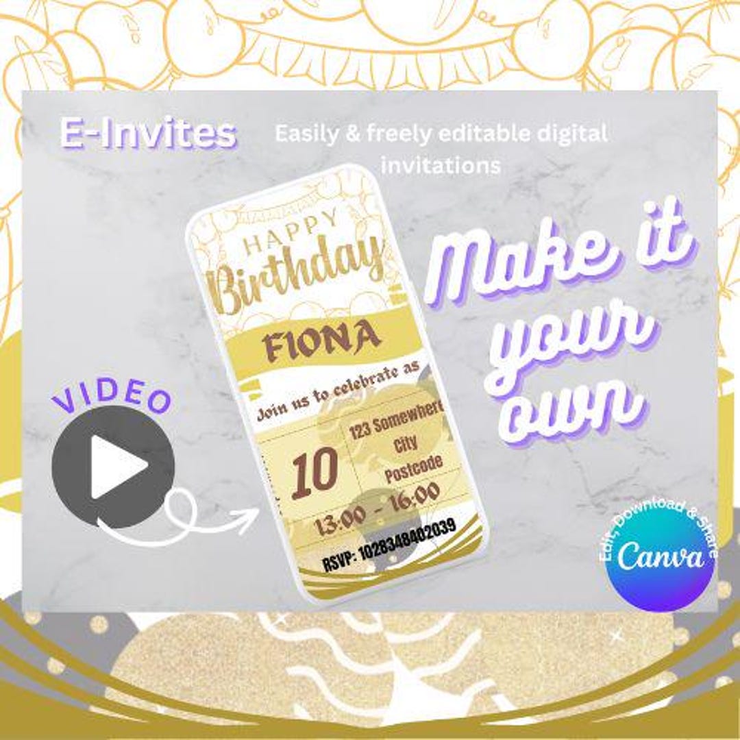 Golden Era Happy Birthday Evite S310 - HBD, Downloadable Evite/e-vite ...