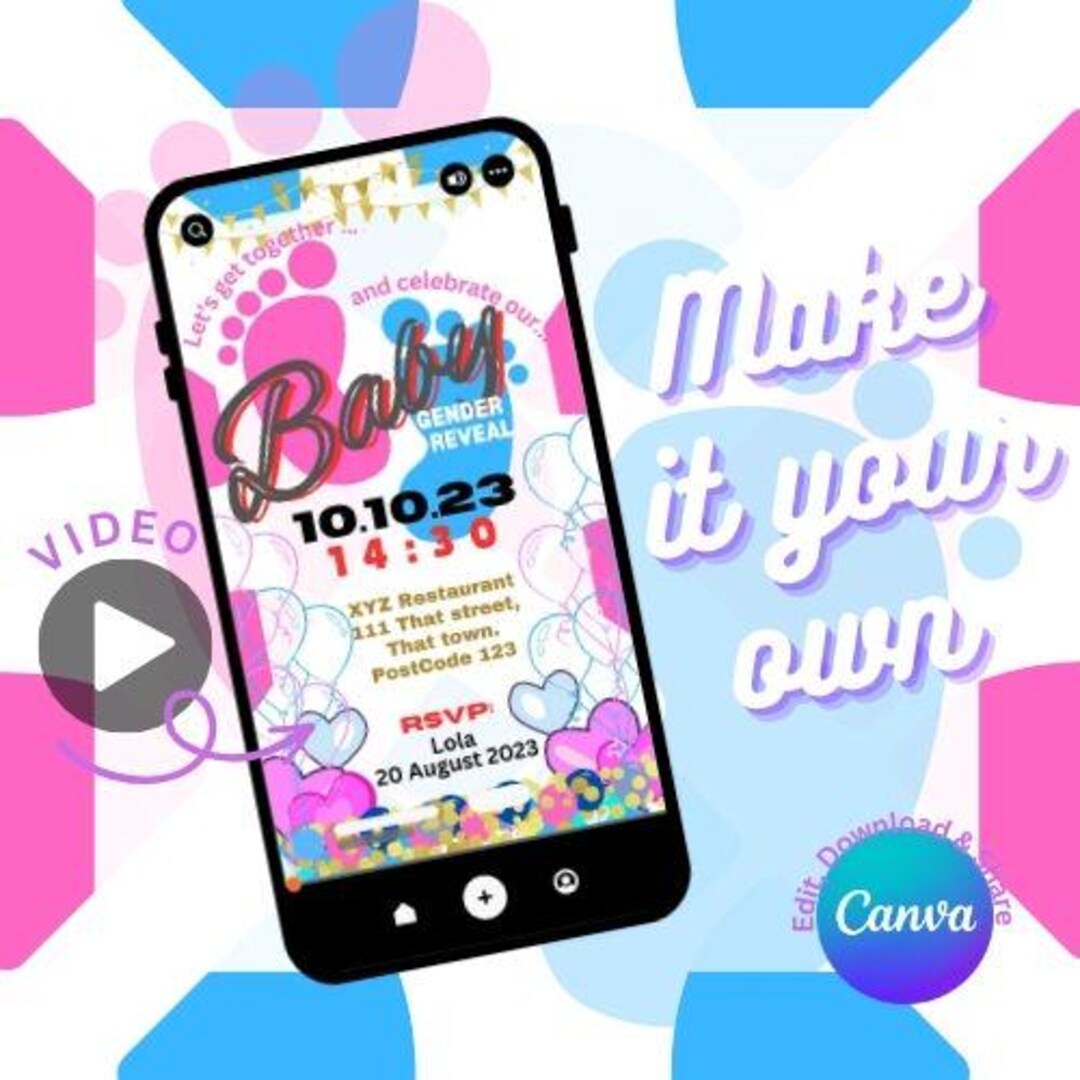 Gender Reveal S327 - Editable Invitation, Downloadable Evite/e-vite ...