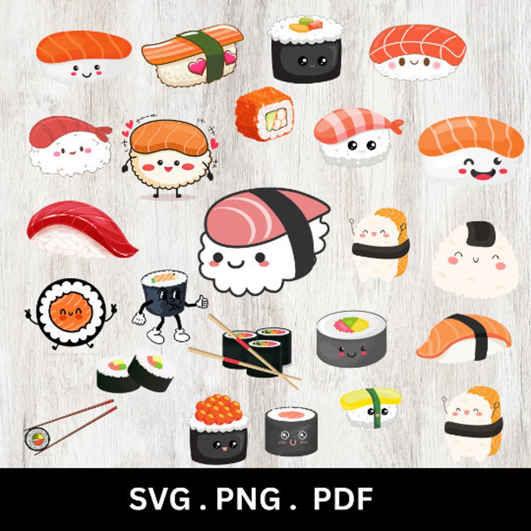 Sushi svg, Kawaii Sushi svg, Sushi Clipart, Kawaii Food svg, Kawaii ...