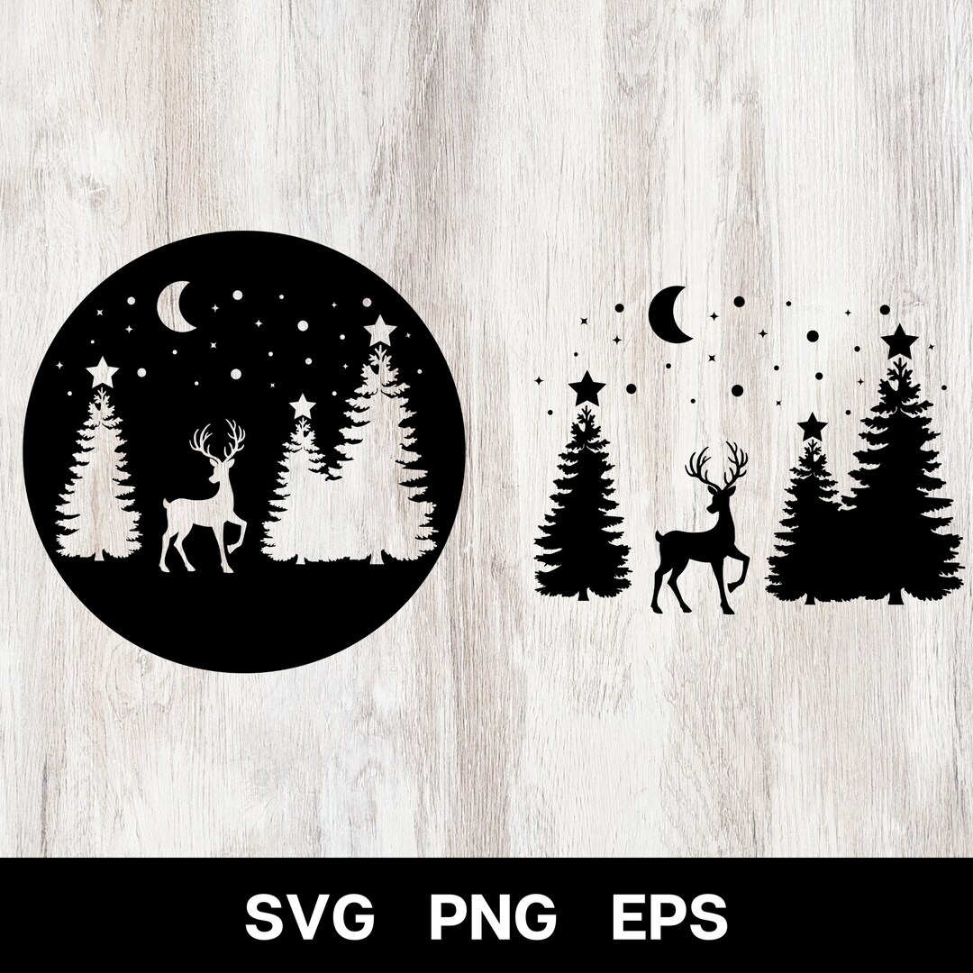 Christmas Scene Svg, Winter Scene Svg, Pine Tree Svg, Round Christmas ...