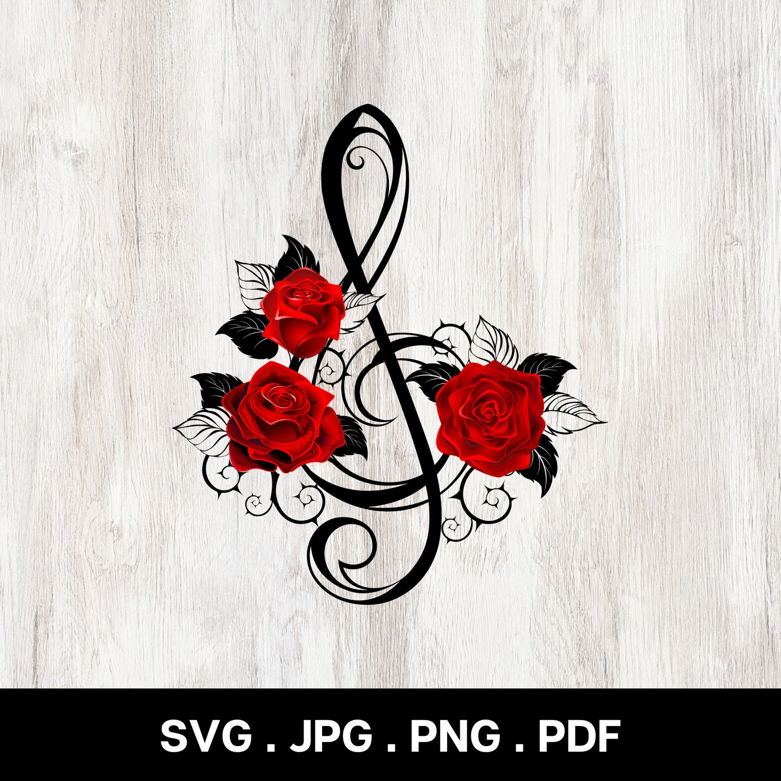 Music Note Svg, Music Note With Rose Svg, Musical Note Clipart, Music ...