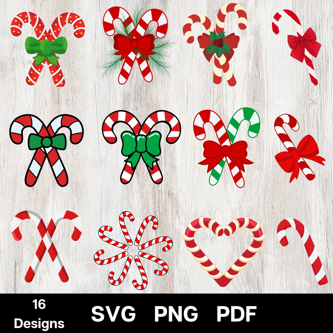 Candy Cane Svg, Candy Cane With Bow, Candy Canes Clipart, Holiday Candy ...