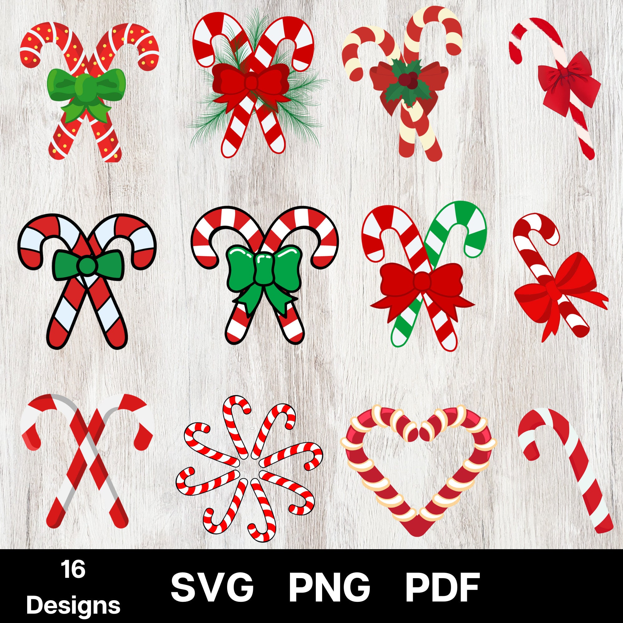 Candy Cane Svg, Candy Cane With Bow, Candy Canes Clipart, Holiday Candy ...