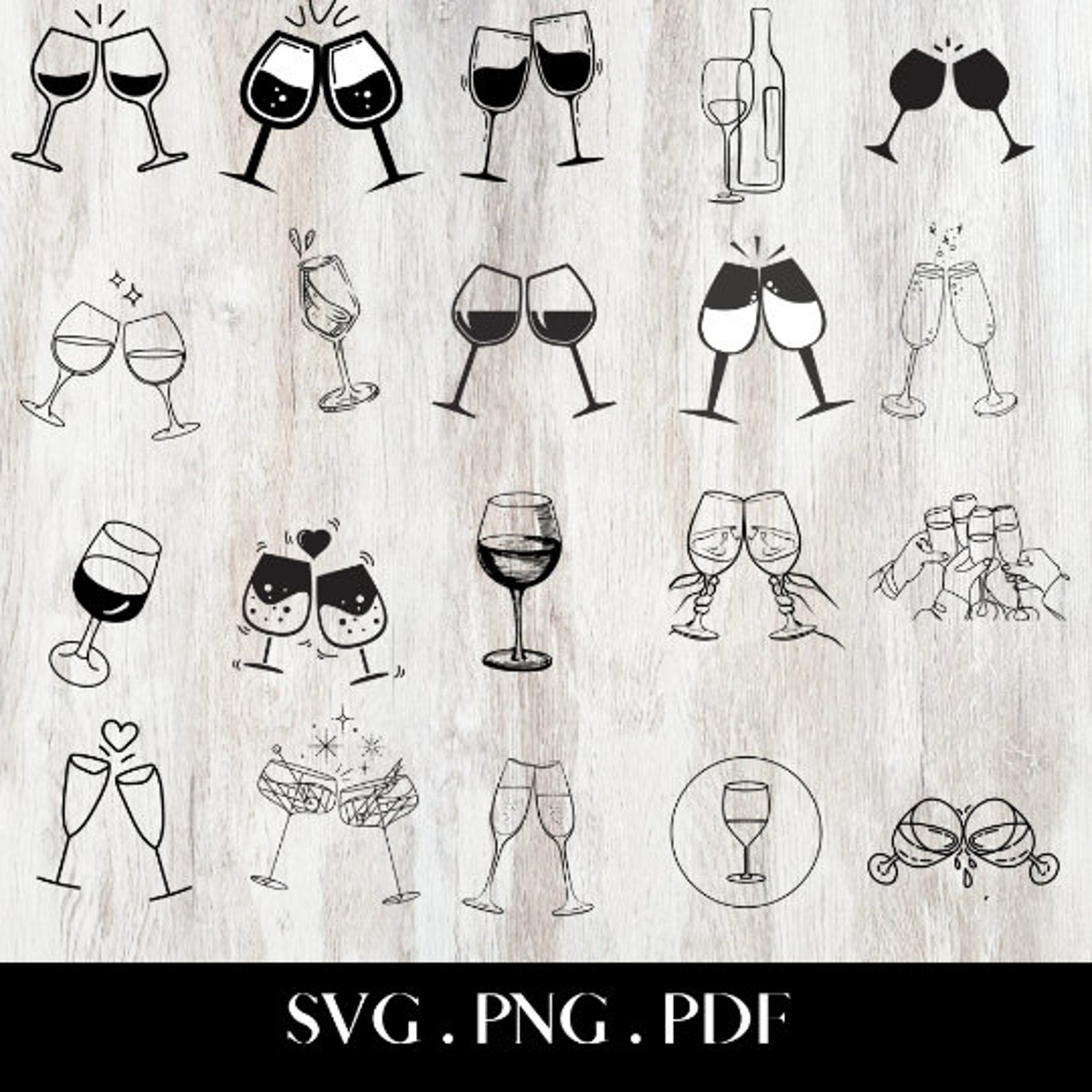 Wine Glasses SVG, Wine SVG Bundle, Wine Glass Clipart, Cheers ...