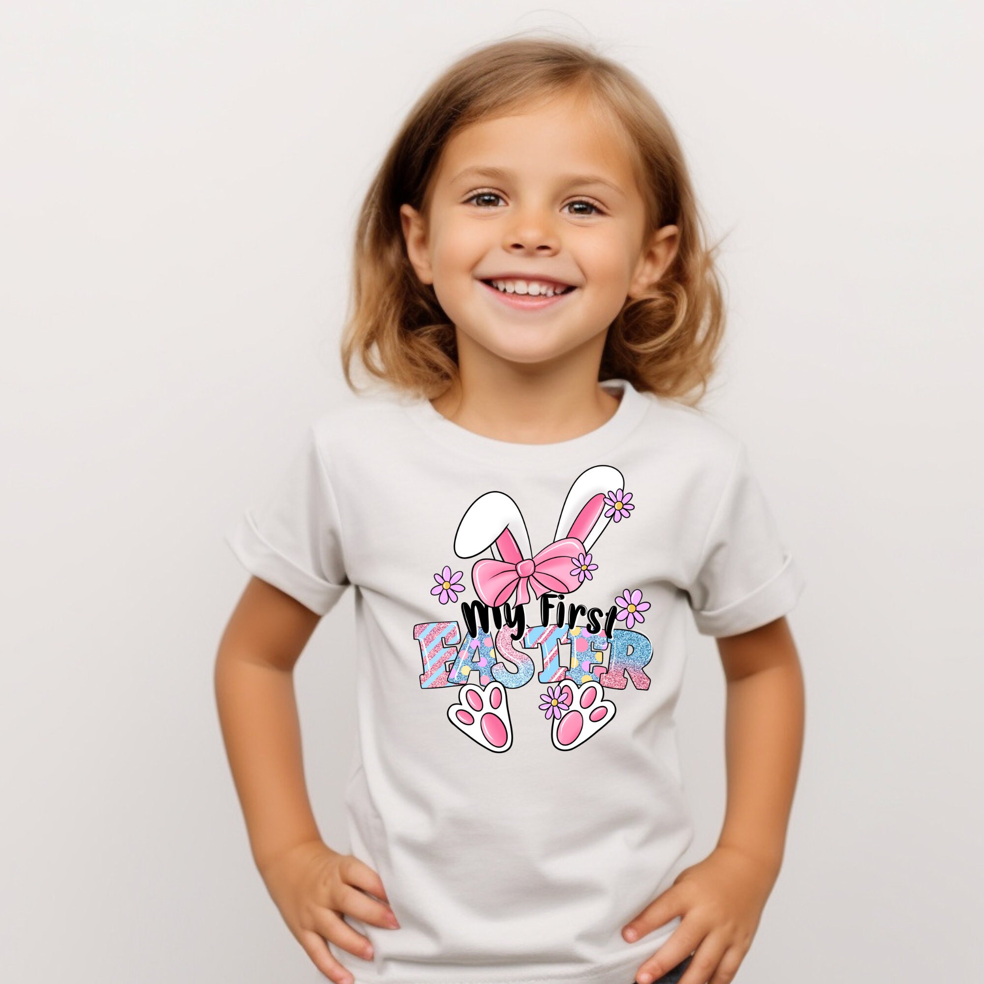 My First Easter Png Sublimation Design, Easter Bunny With Bow Png, Baby ...