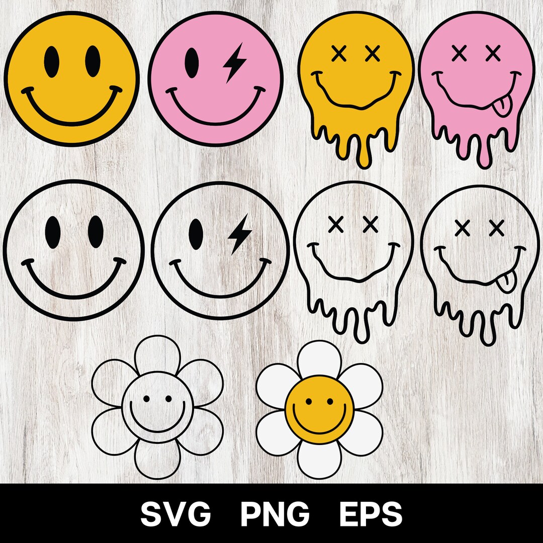 Smiley Face Svg Bundle, Smiley Face Svg, Drippy Smiley Svg, Melting ...