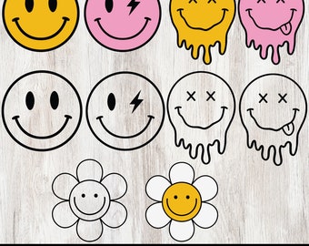Smiley Face Svg Png Bundle, Smiling Face Cut File, Drippy Smiley Svg ...