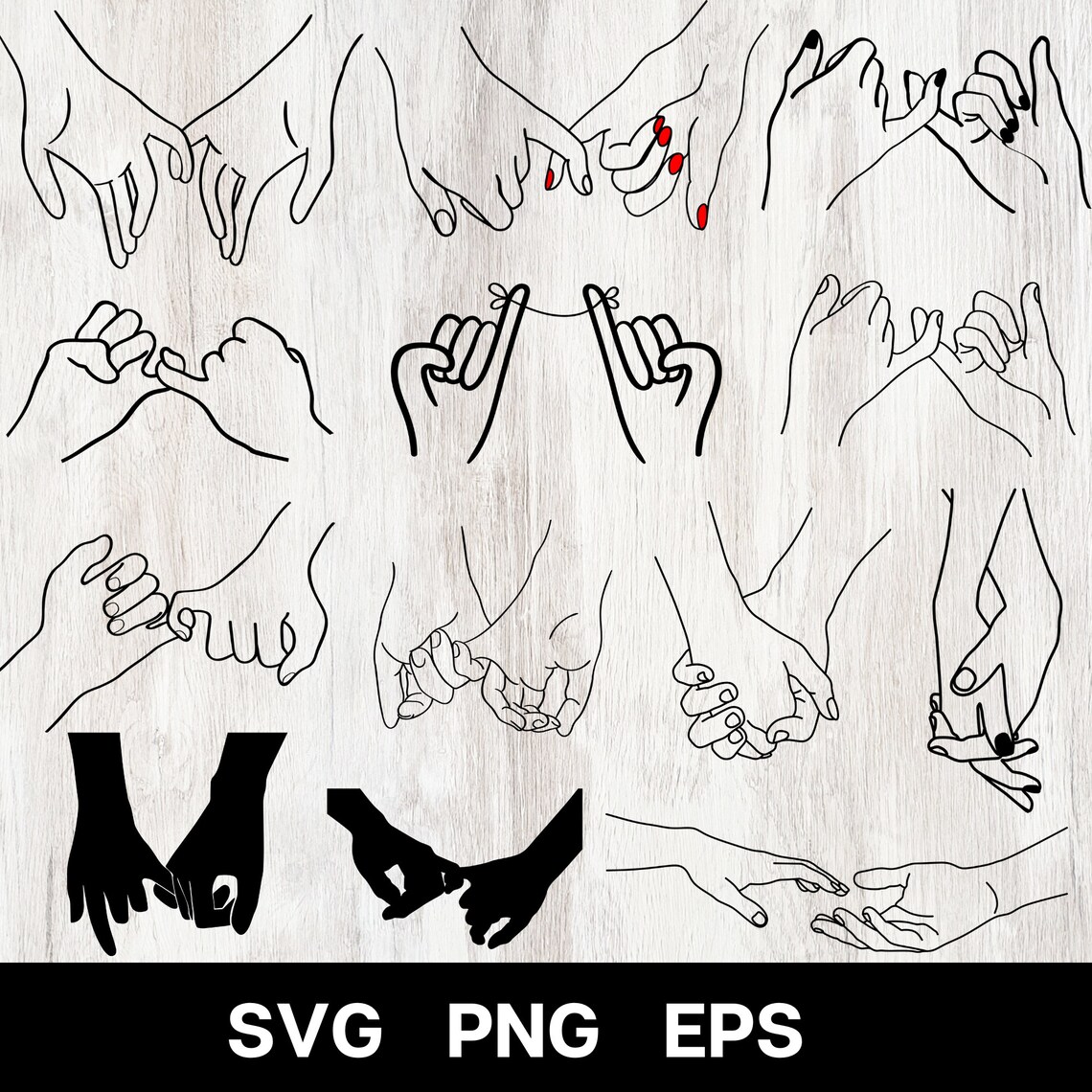 Holding Hands Svg, Couple Holding Hands Svg Bundle, Pinky Hold, Holding Hands Line Art ...