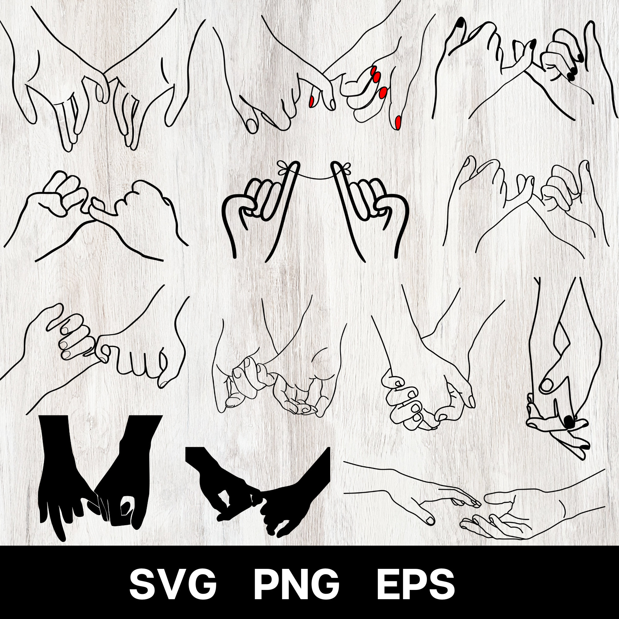 Holding Hands Svg, Couple Holding Hands Svg Bundle, Pinky Hold, Holding Hands Line Art ...