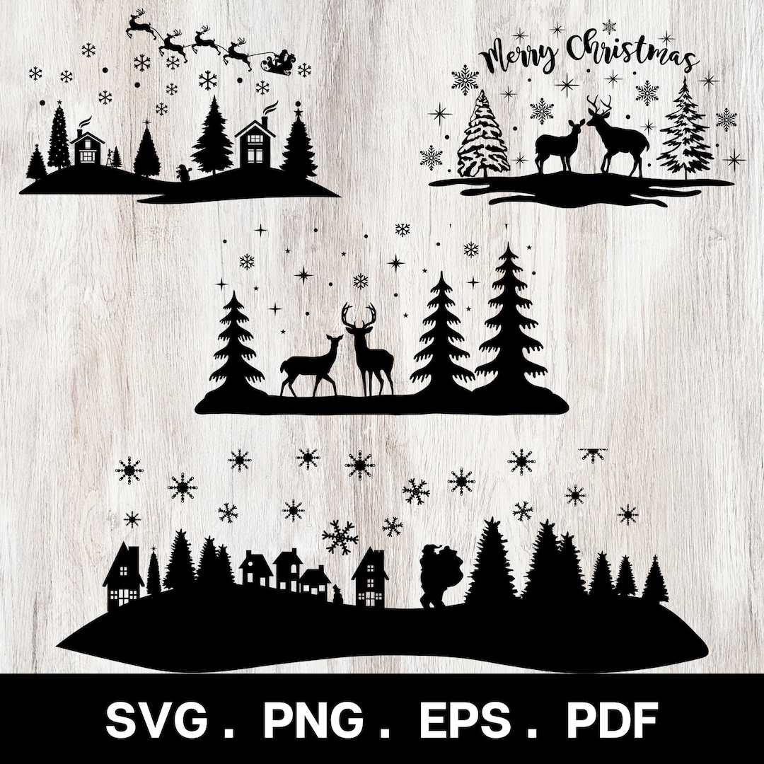 Christmas Scene Svg, Winter Scene Svg Bundle, Reindeer Svg, Merry ...