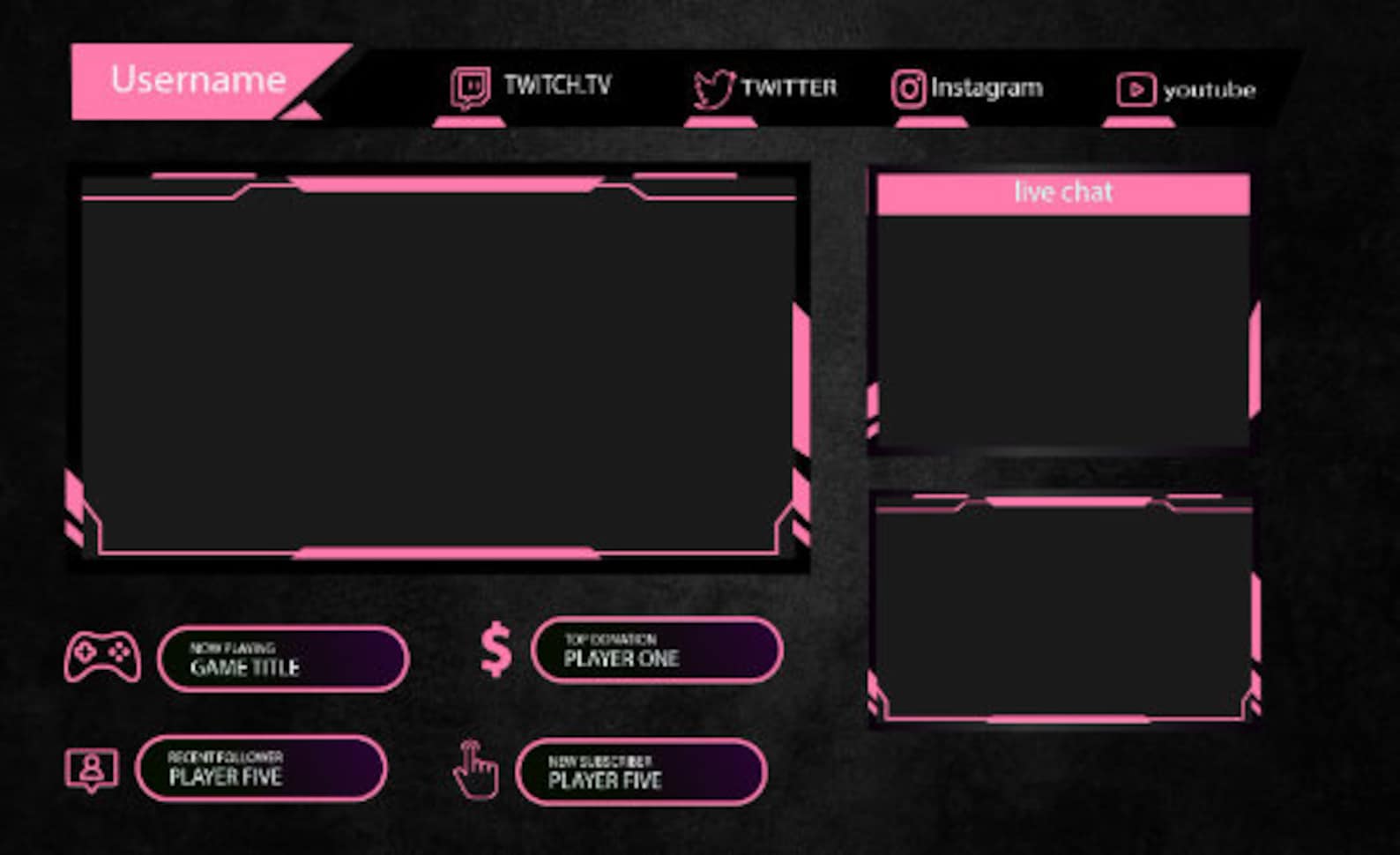 Pink and Black Twitch Overlay, Cute Twitch Overlay, Pink Twitch Overlay ...