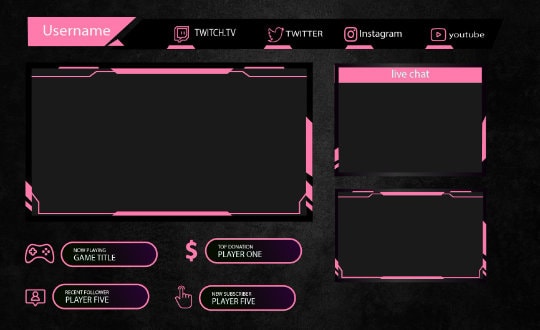 Pink and Black Twitch Overlay, Cute Twitch Overlay, Pink Twitch Overlay ...