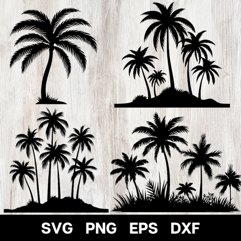 Palmeras svg, Palmera Clipart, Palmera svg Paquete, Playa svg, Tropical ...