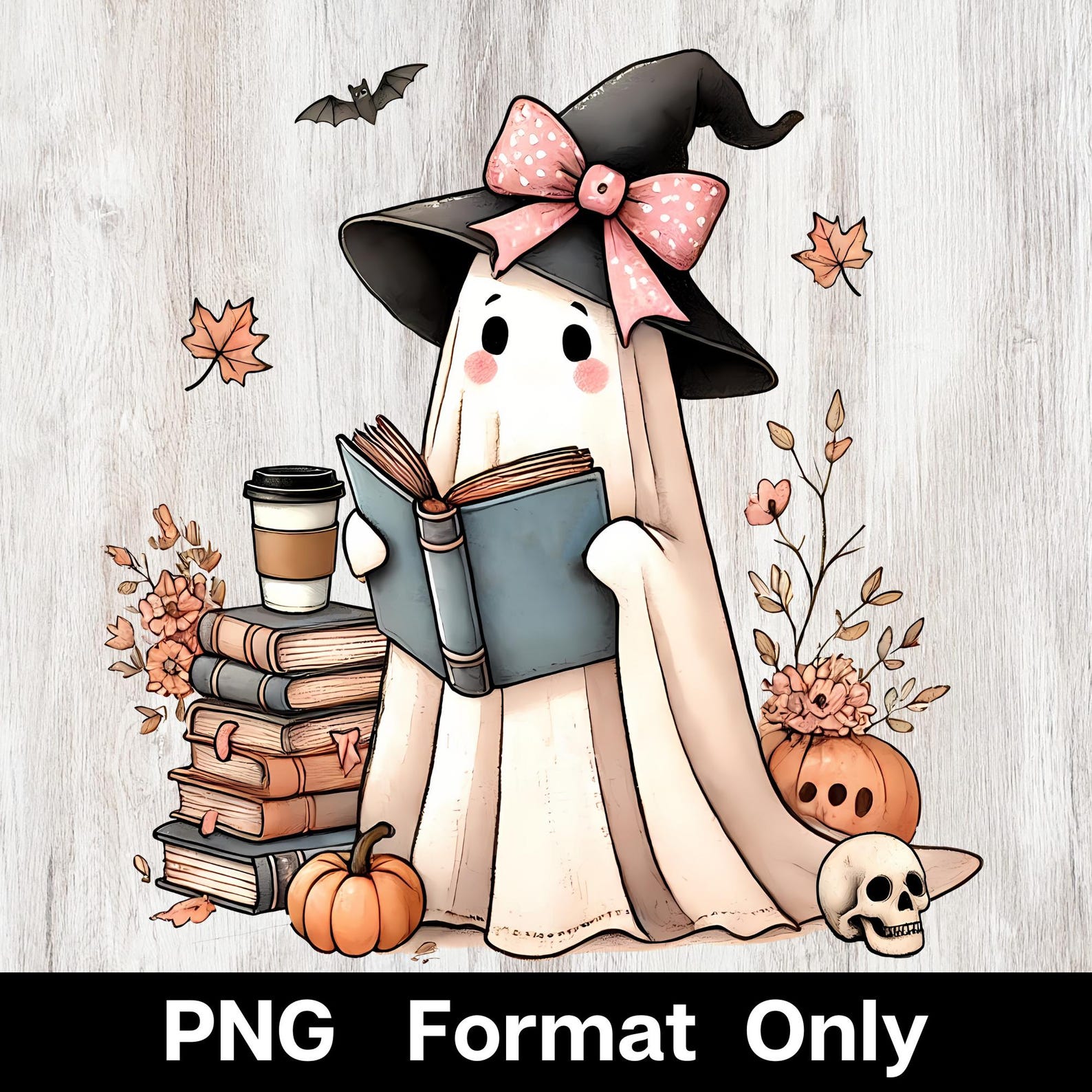 Funny Book Lover Halloween Png, Cute Ghost Png, Cute Ghost Book Nerd ...