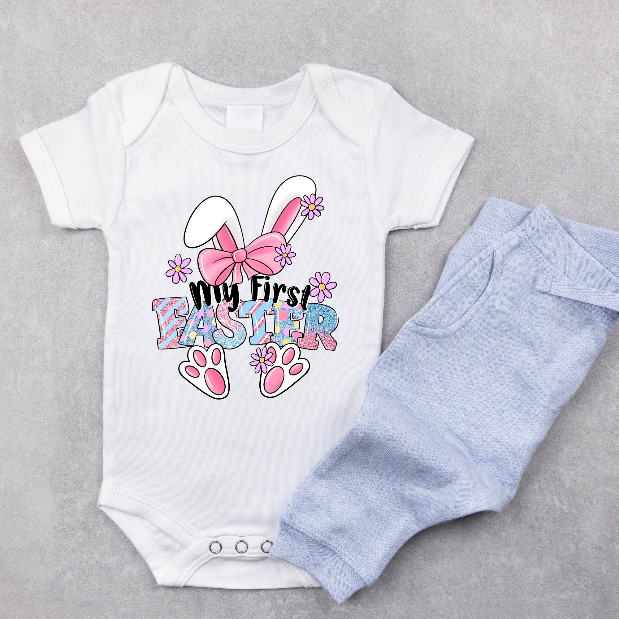 My First Easter Png Sublimation Design, Easter Bunny With Bow Png, Baby ...
