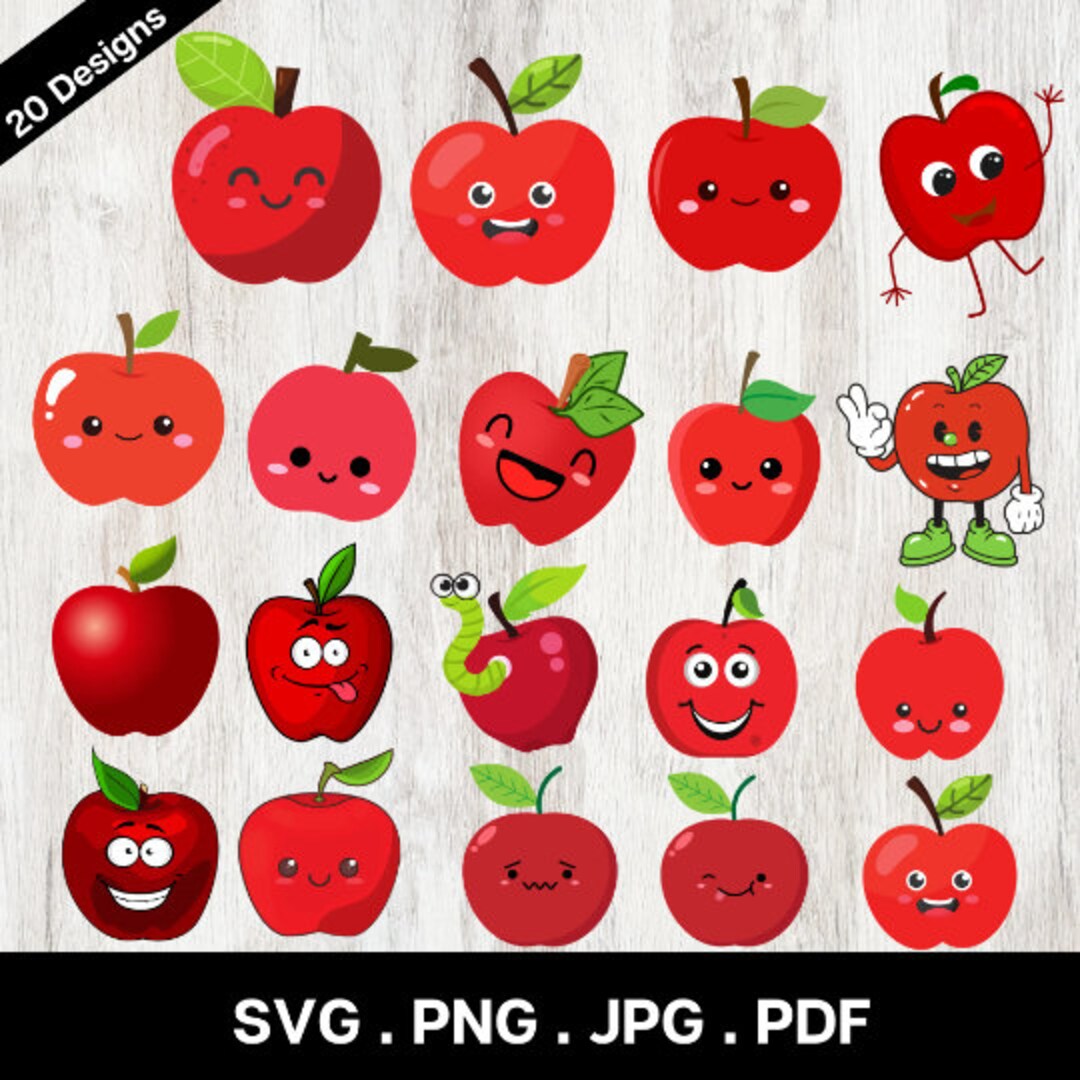Apple Svg, Apple Clipart, Fruit Svg, Cute Apple Svg, Apple Png, Kawaii ...