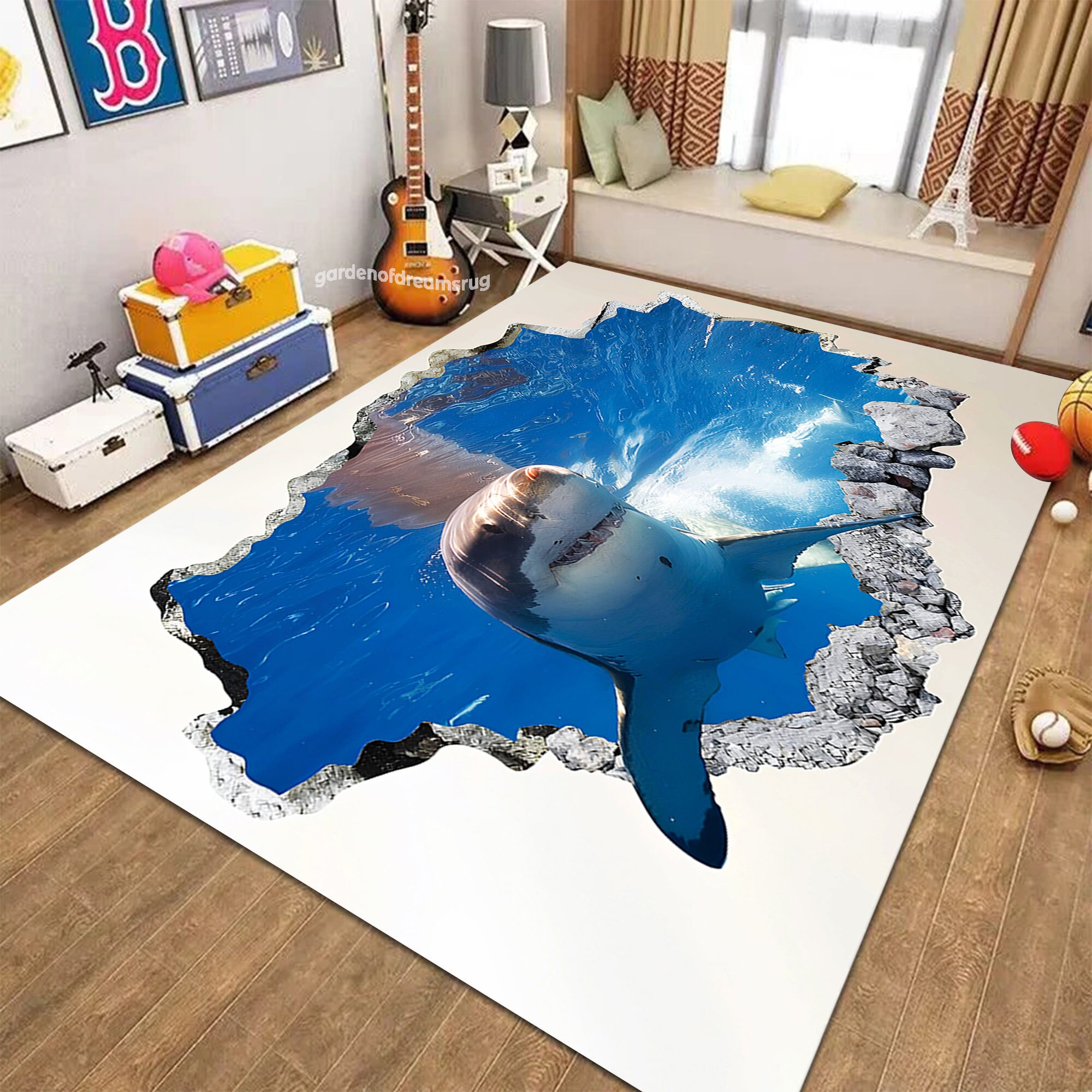 Shark Rug, Shark Decor, Huge Crack Rug, 3D Deep Hole Rug, Home Decor ...