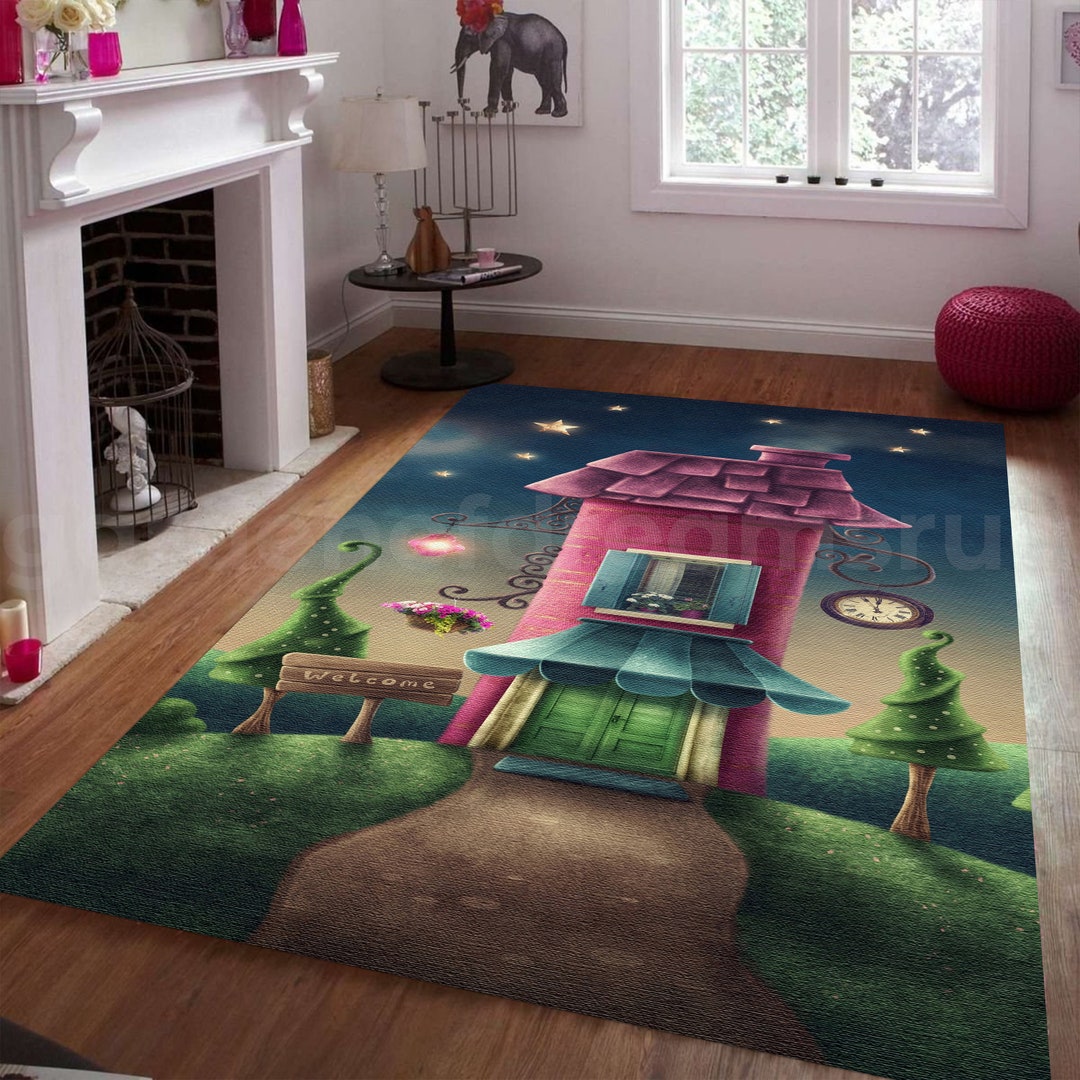 Castle Rug Hello Home Rug Children's Room Rug Cute Rug - Etsy