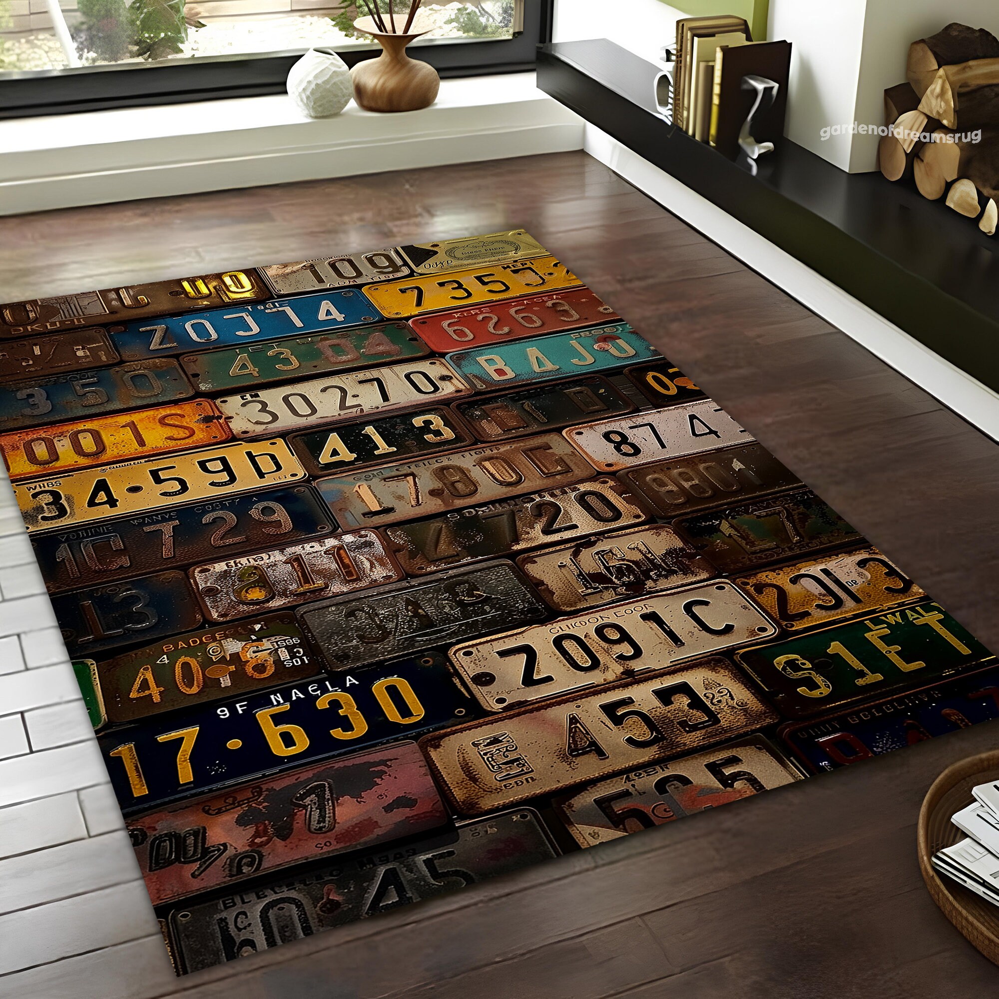 Retro License Plate Rug: American Car Decor, Non-slip Polyester - Etsy