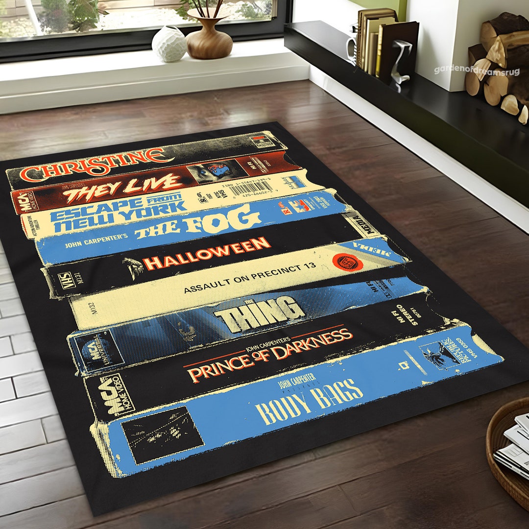 VHS Rug, Horror Movie Rug, Movie Room Decor, Personalized Rug ...