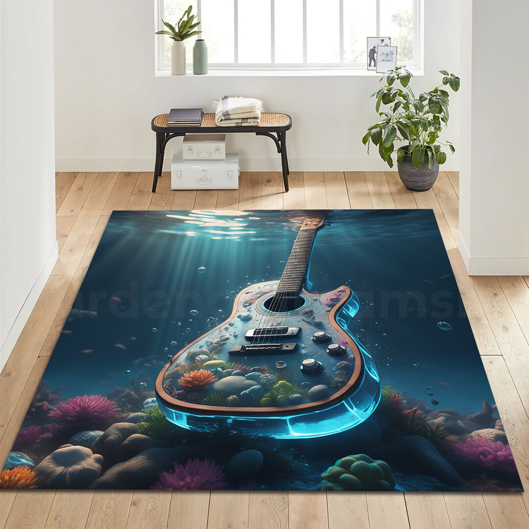 Ocean Themed Guitar Rug, Guitar Rug, Sea Rug, Ocean Rug, Aquarium ...