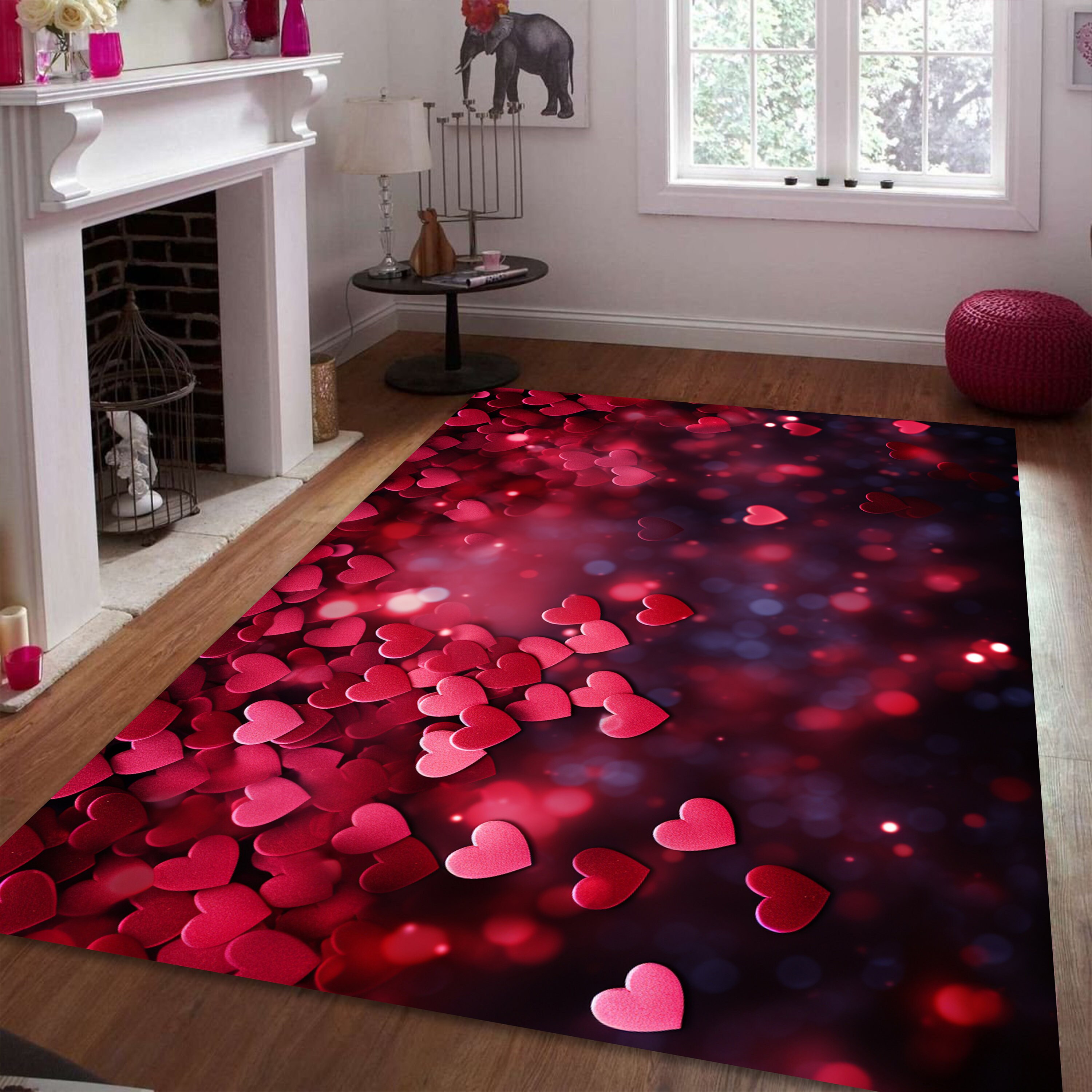 Hearts Rug, Valentine's Day Rug, Heart Themed Rug, Valentine's Rug, Red ...