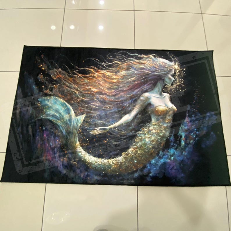 Mermaid Area Rug: Glitter Pattern, Non-slip Polyester Rug - Etsy