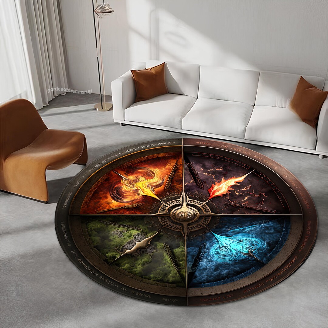 Compass Rug, Compass Decor, Round Compass Rug, Four Elements Rug, Rugs ...