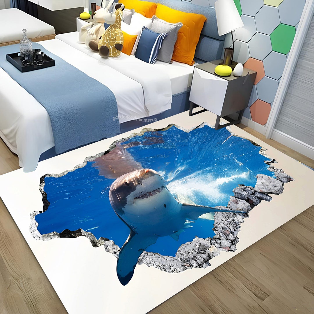 Shark Rug, Shark Decor, Huge Crack Rug, 3D Deep Hole Rug, Home Decor ...