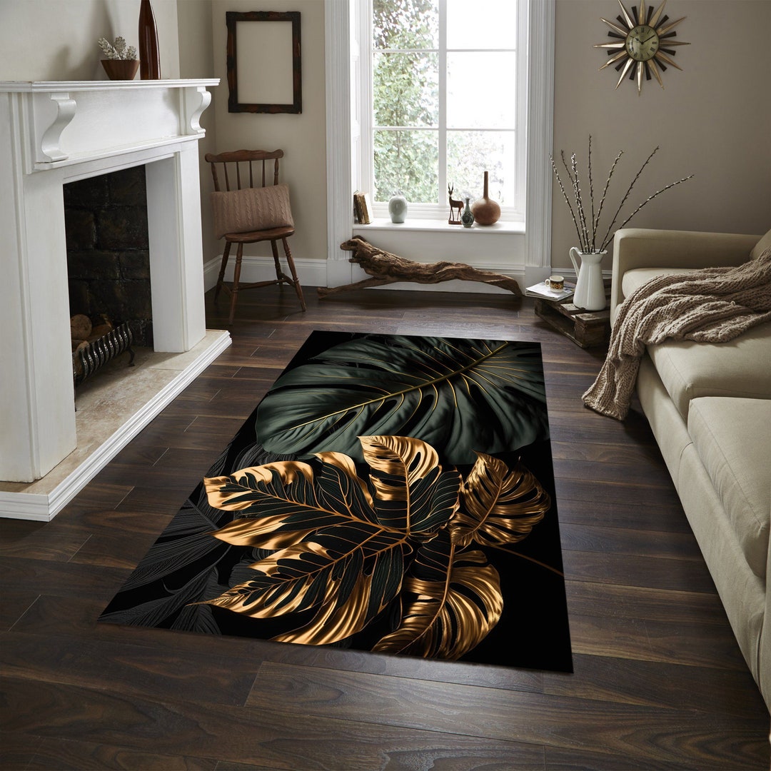 Leaf, Leaf Rug, Gold Leaf Rug, Green Leaf Rug, Area Rug, Home Decor Rug ...