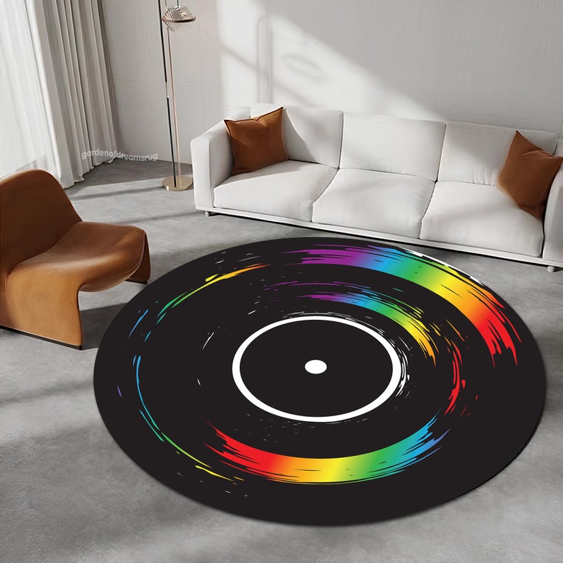 Abstract Record Art Rug: Washable Music Room Decor - Etsy