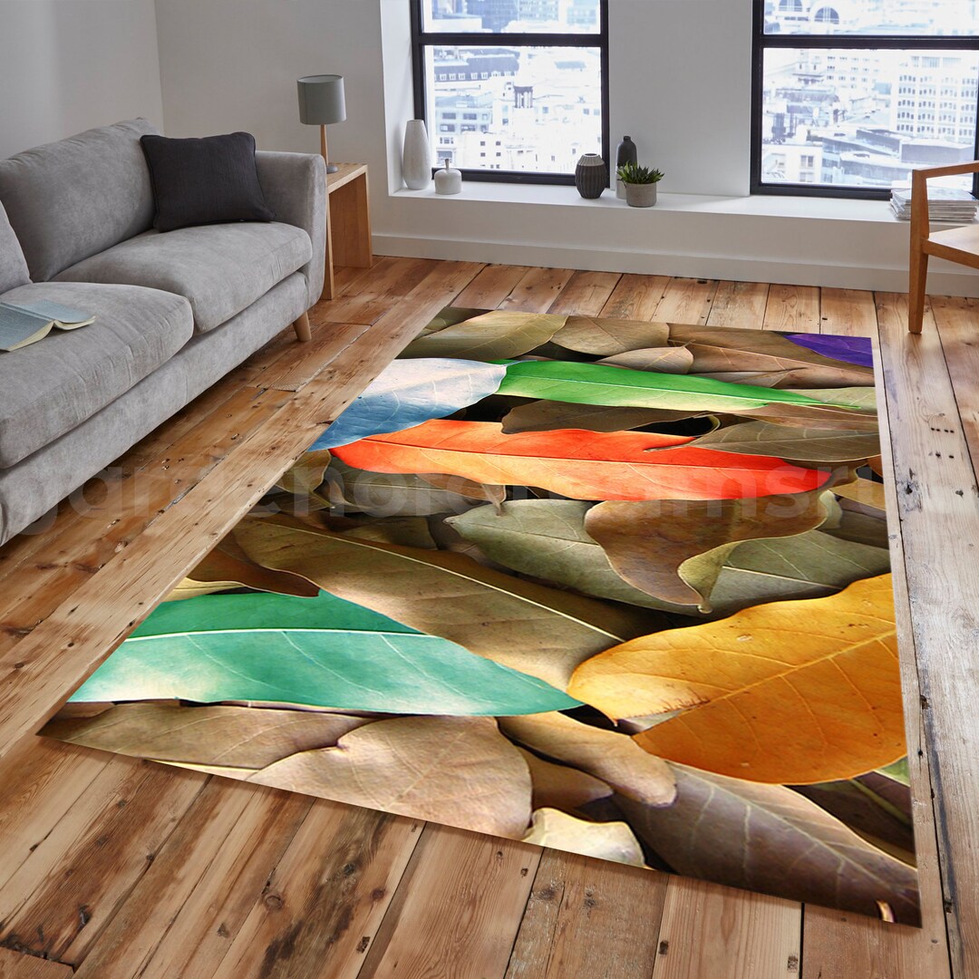 Colorful Leaf Rug, Leaf Themed Area Rug, Home Gift, Non-slip Carpet ...