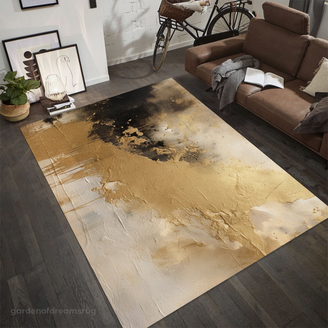 Abstract Rug, Gold Background Rug, Living Room Rug, Area Rug, Art Rug ...