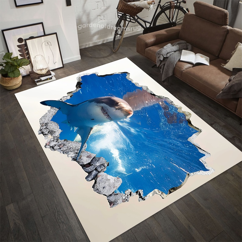 Shark Rug, Shark Decor, Huge Crack Rug, 3D Deep Hole Rug, Home Decor ...