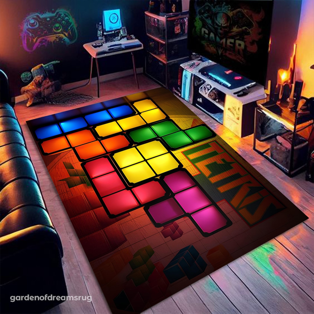 Tetris Rug, Neon Rug, Rubik's Cube Rug, Gamer Rug, Gamer Room Decor ...
