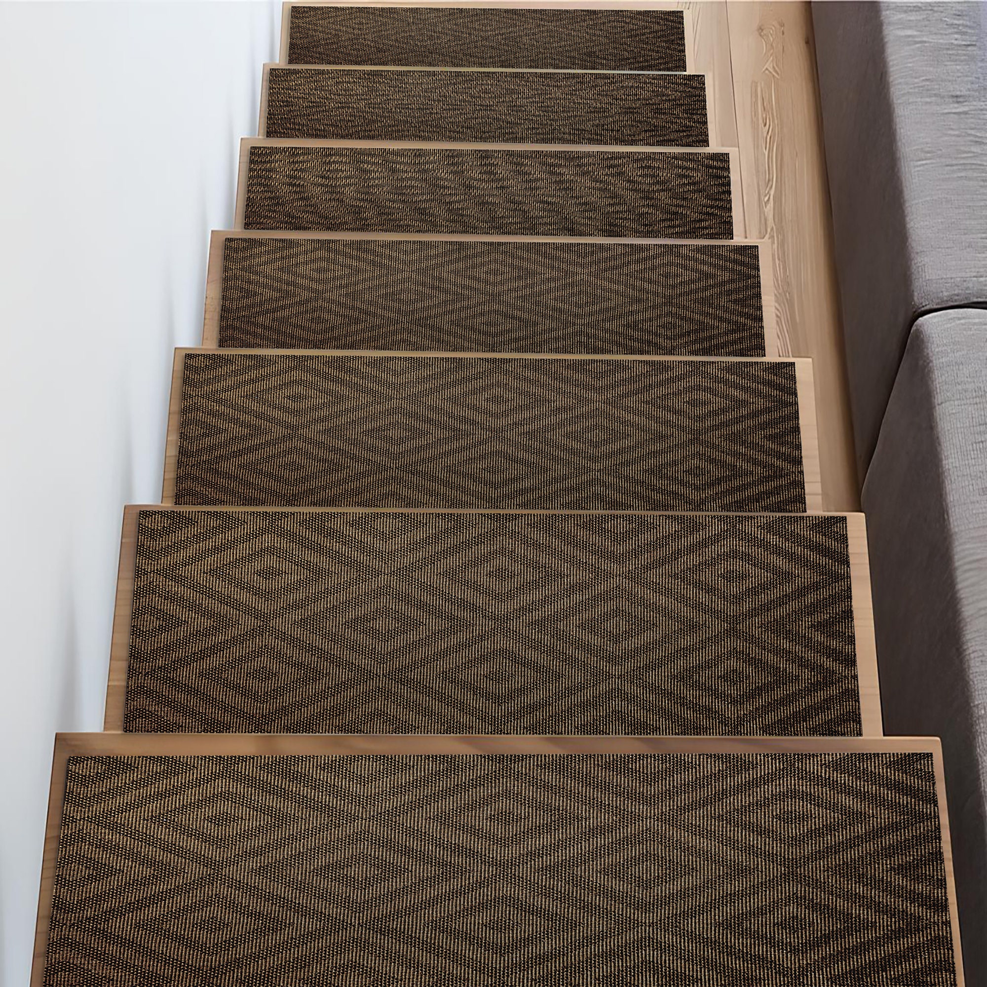 Fabric Pattern Stair Rug, Boho Style Stair Rug, Brown Stair Rug, Non ...