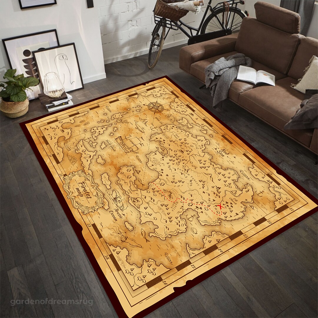Pirate Map Rug,pirate Rug,map Rug,captain Rug,pirate Map Art Rug,living ...