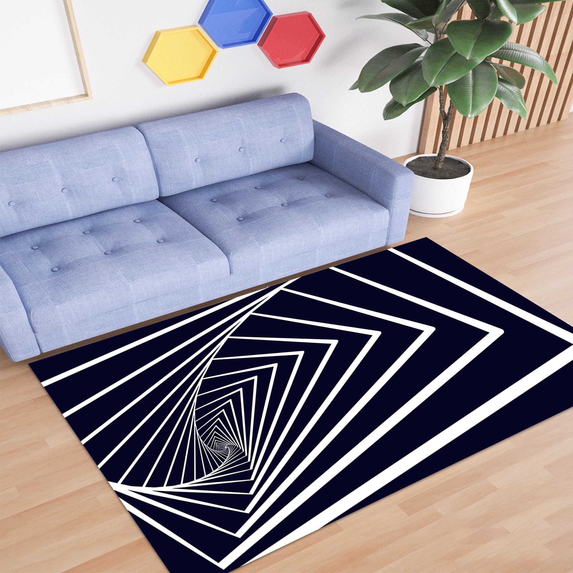 Optical Illusion Rug, Vortex Rug, Dark Navyblue Rug, 3D Area Rug, Home ...
