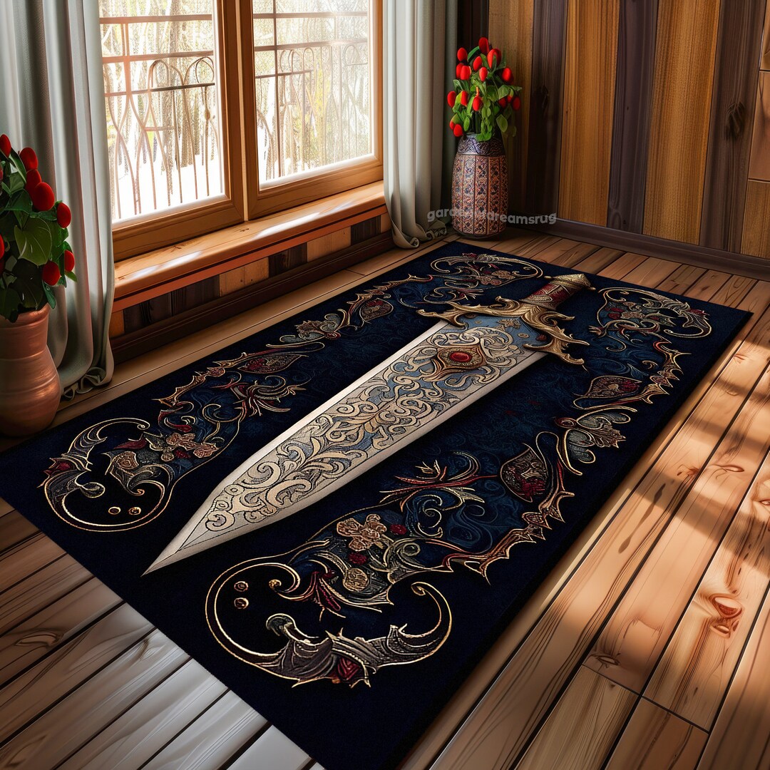 Sword Area Rug: Washable Non-slip Polyester Decor - Etsy