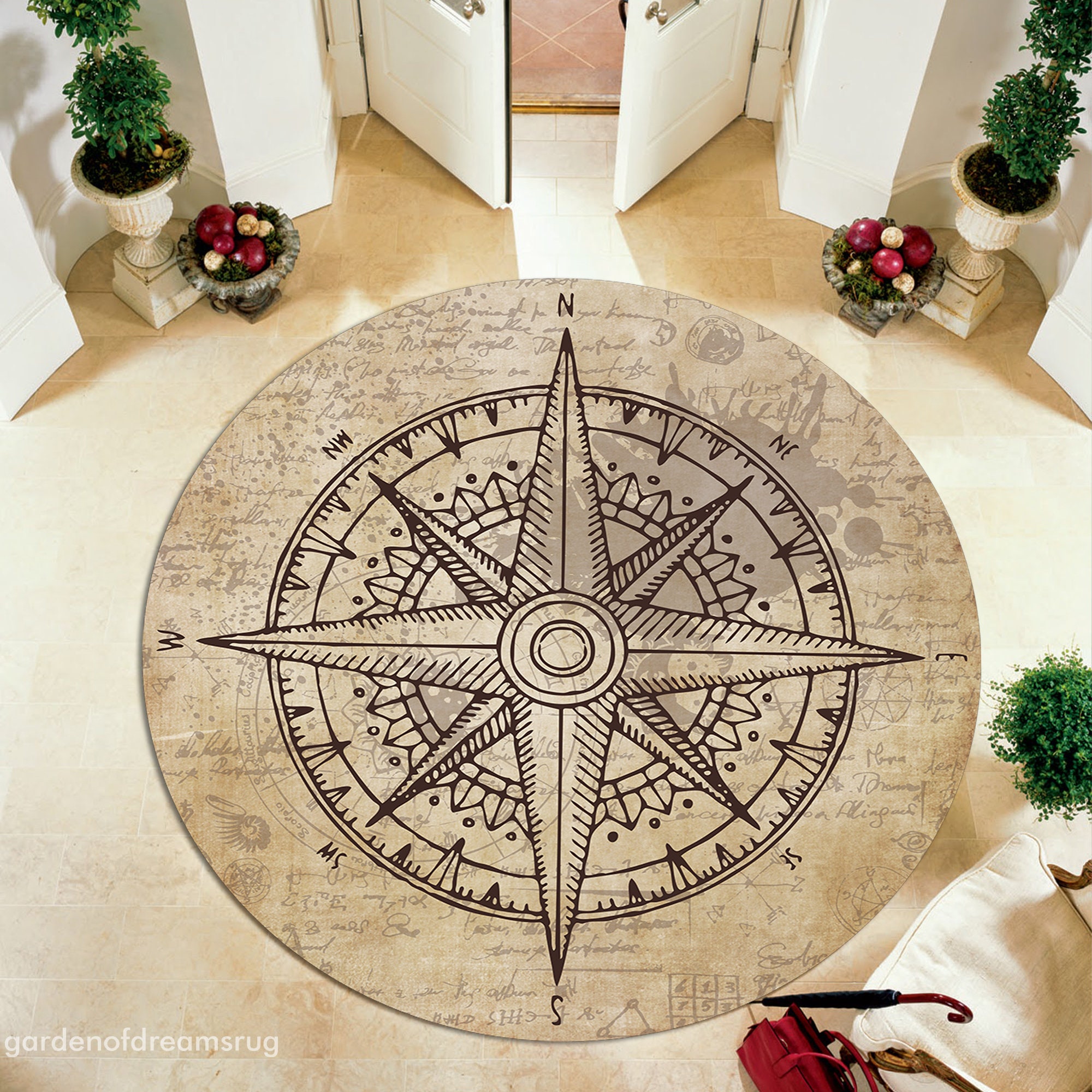 Compass Rug, Compass Round Rug, Rugs for Living Room, Large Round Rug ...