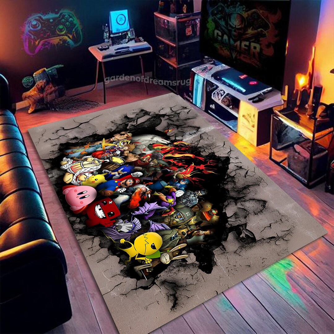 Retro Game Rug, Game Rug, Huge Crack Rug, Deep Hole Rug, Game Room ...