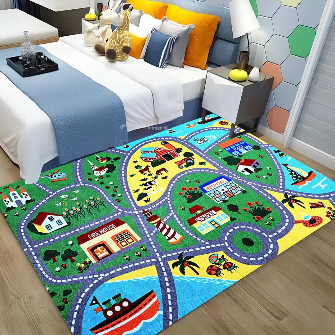 City Road Rug, City Map Rug, Playground Rug, Kids Room Decor, Gift for ...